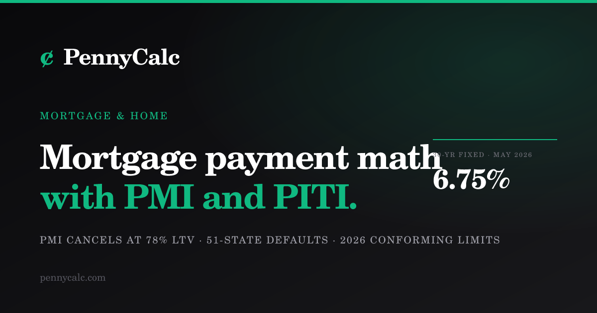 Mortgage Calculator with PMI, Taxes & Insurance (2026) - PennyCalc